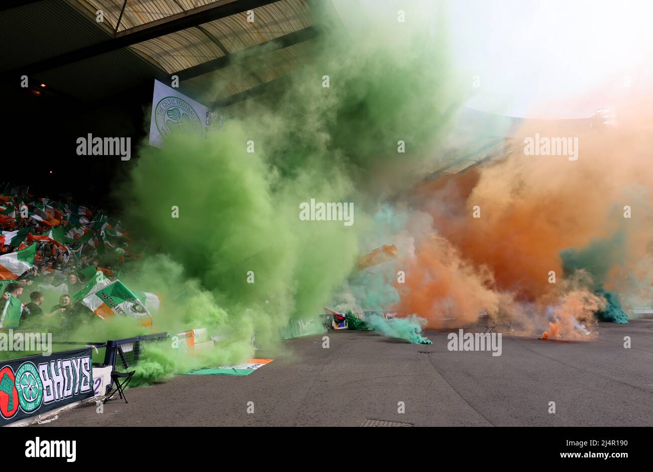 Celtic fans set off flares during the Scottish Cup semi final match at ...