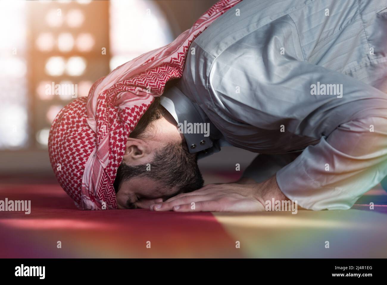 Muslim Arabic man praying. Religious muslim man praying inside the ...