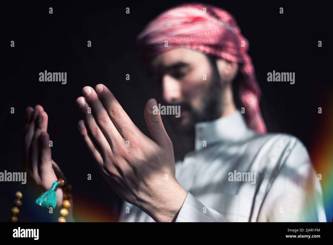 Muslim Arabic man praying. Religious muslim man praying inside the ...
