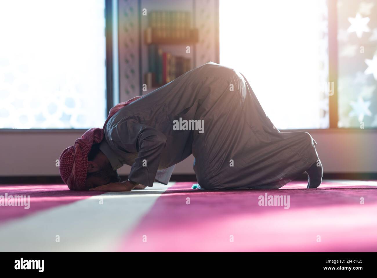 Muslim Arabic man praying. Religious muslim man praying inside the ...