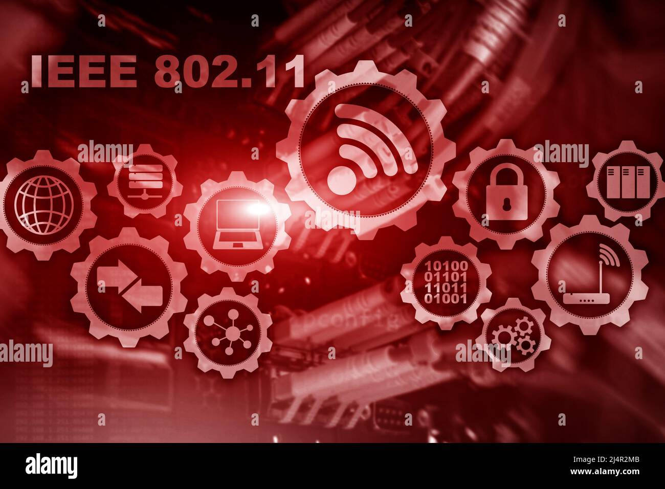 Wireless data transmission concept IEEE 802.11. Server background Stock ...