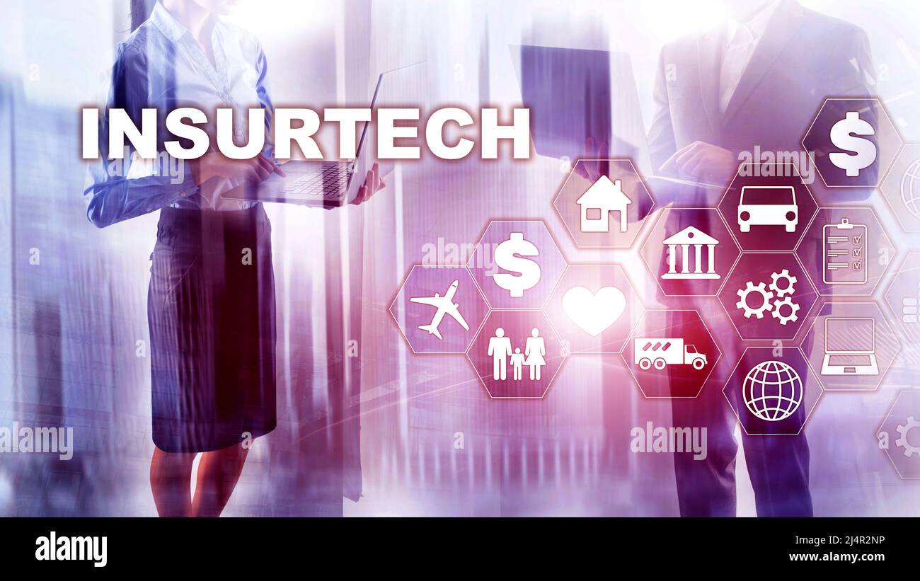 Insurance technology Insurtech concept. Inscription on a virtual screen ...
