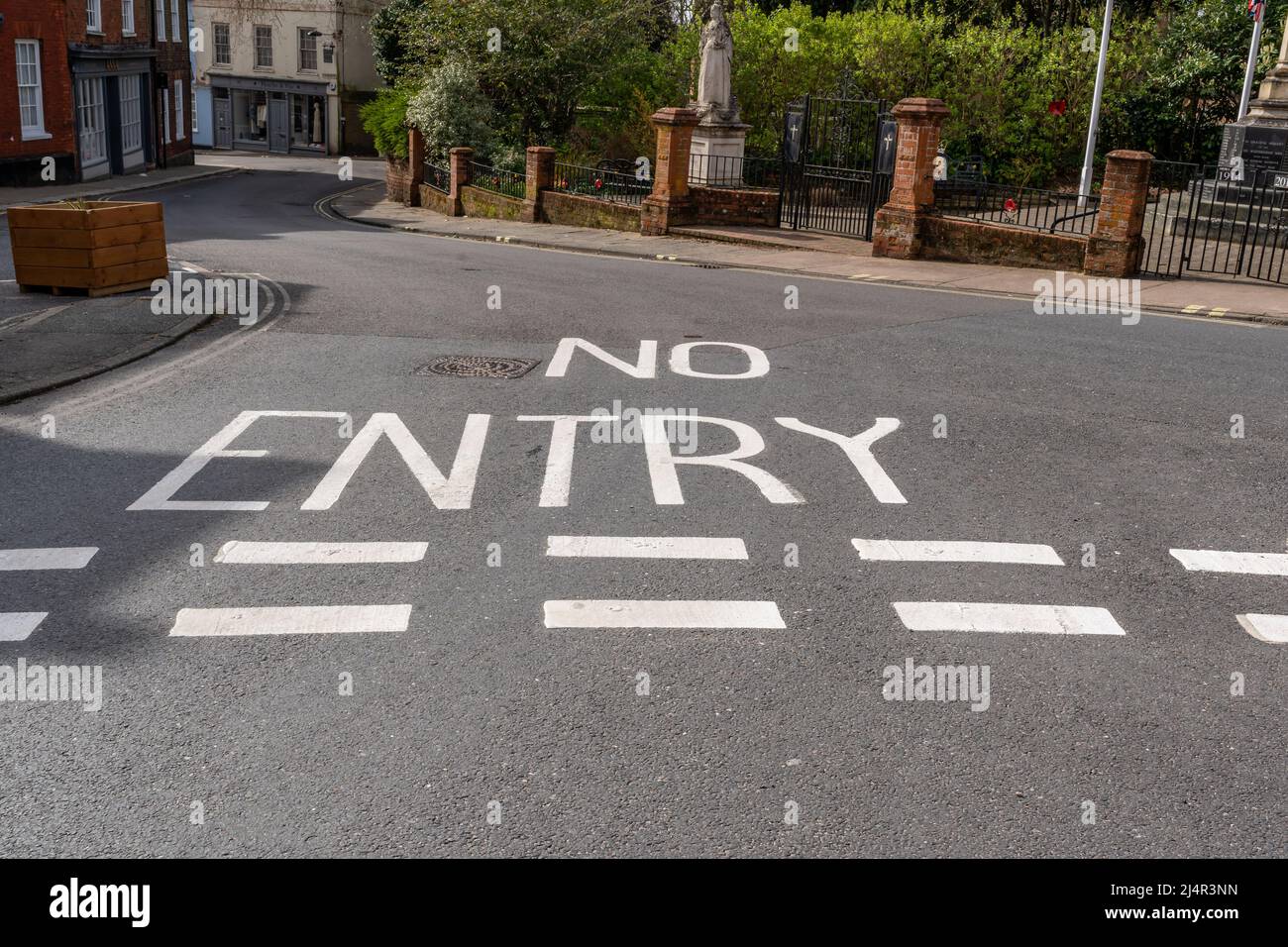 No entry text painted on the road to inform drivers of the one way road ...