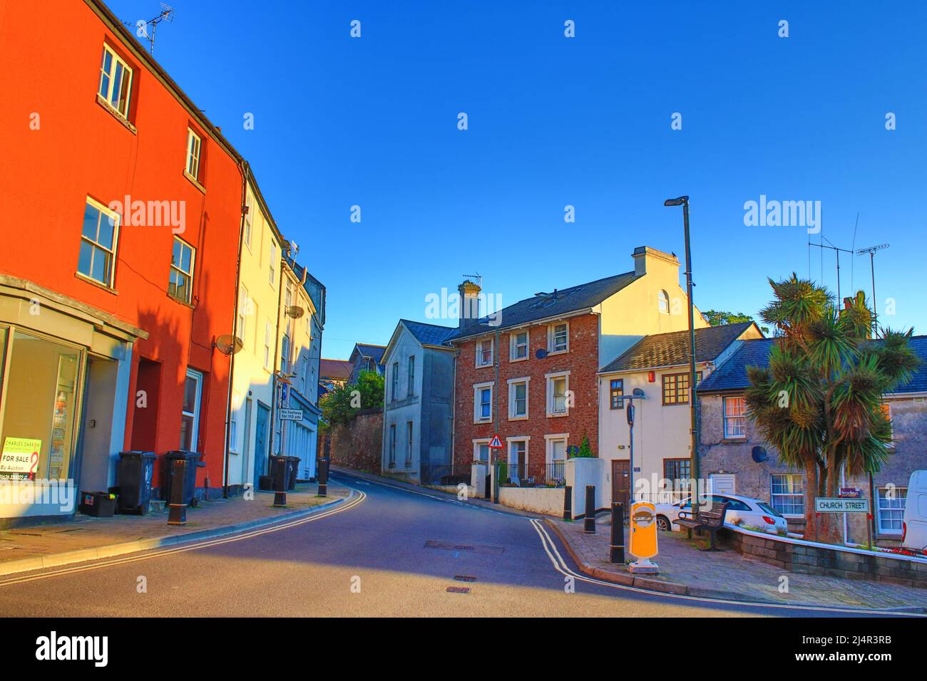 View of the main street of Paignton on nice summer morning.Paignton is ...