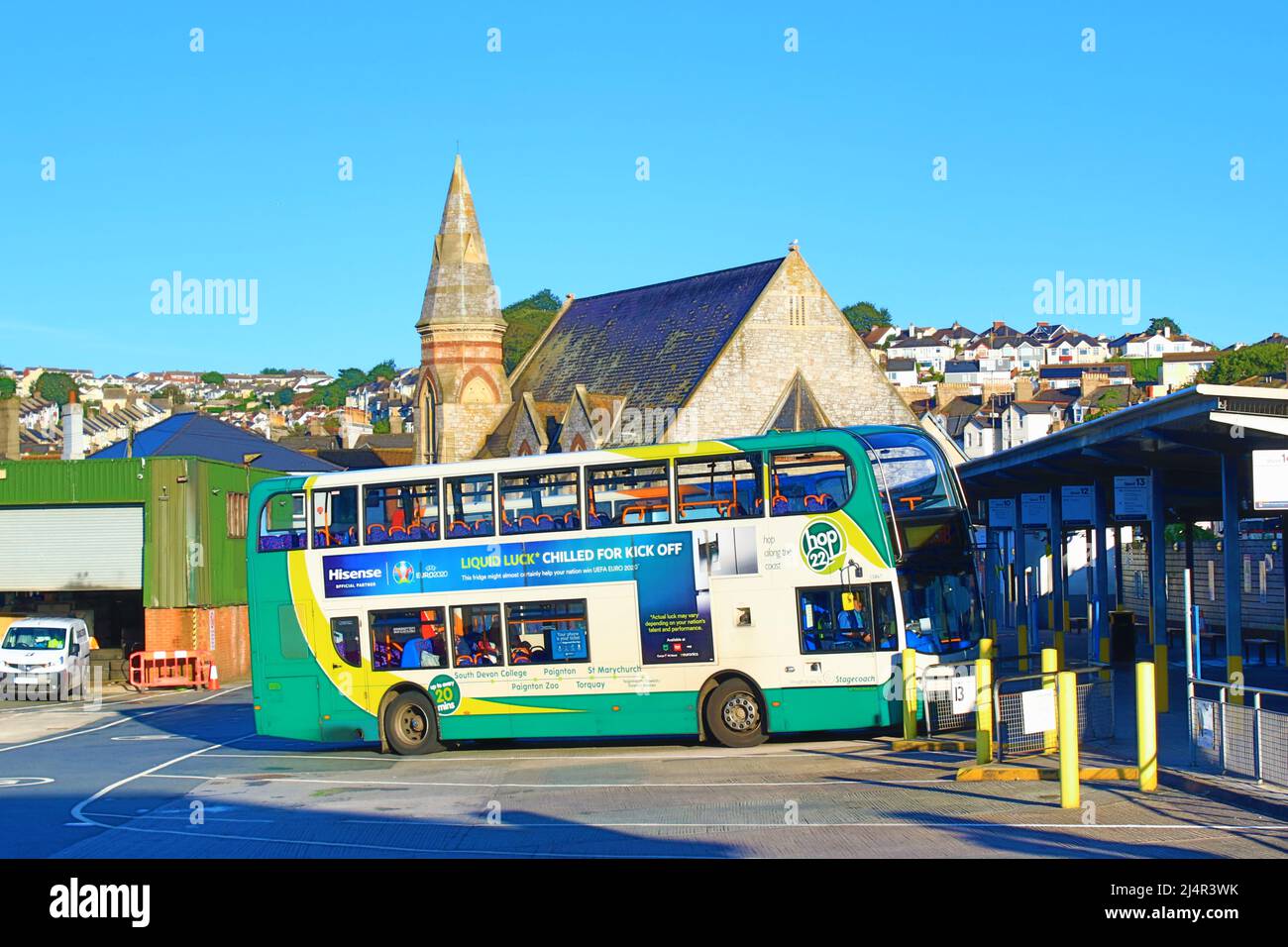Bus station in Paignton.Paignton is a seaside town on the coast of Tor ...