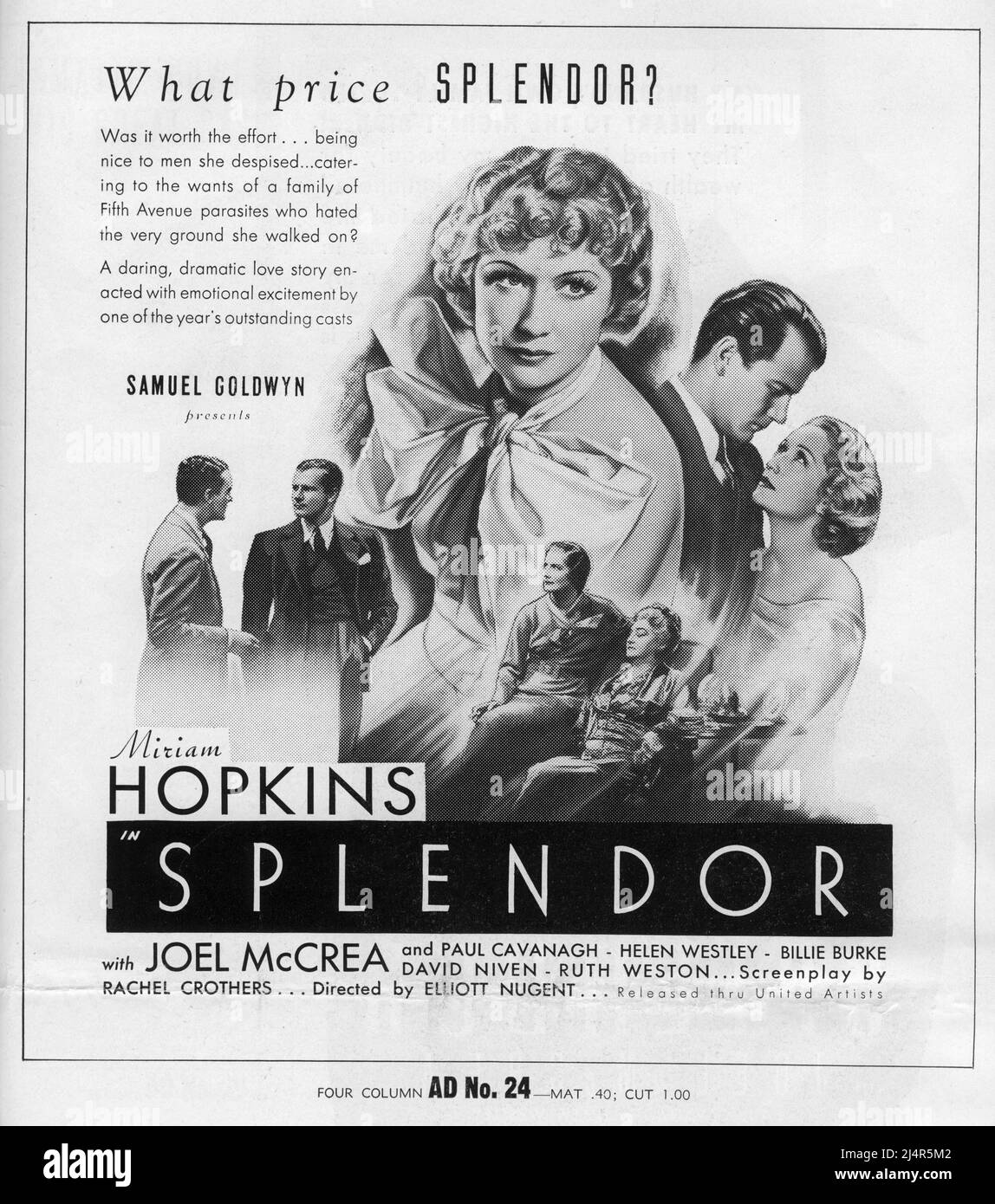 MIRIAM HOPKINS JOEL McCREA DAVID NIVEN and HELEN WESTLEY in SPLENDOR 1935 director ELLIOTT ...