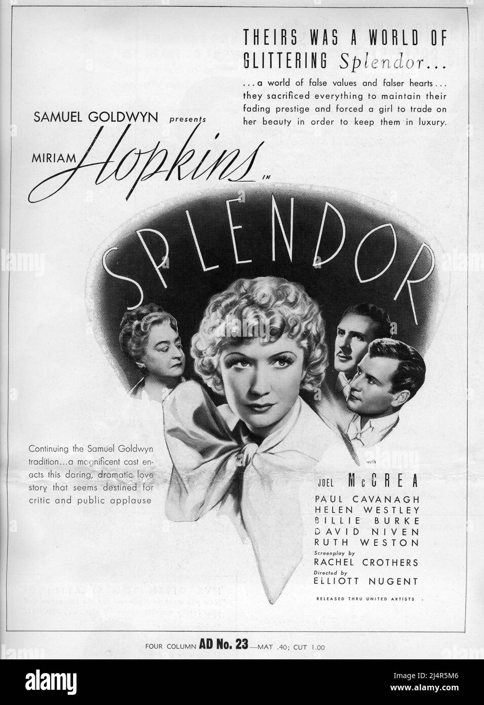 MIRIAM HOPKINS HELEN WESTLEY PAUL CAVANAGH and JOEL McCREA in SPLENDOR 1935 director ELLIOTT ...