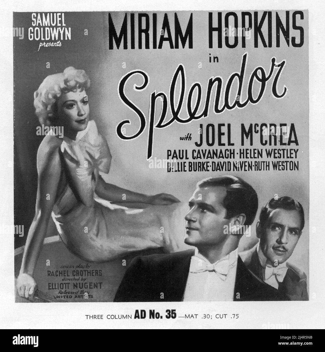 MIRIAM HOPKINS JOEL McCREA and PAUL CAVANAGH in SPLENDOR 1935 director ELLIOTT NUGENT play ...