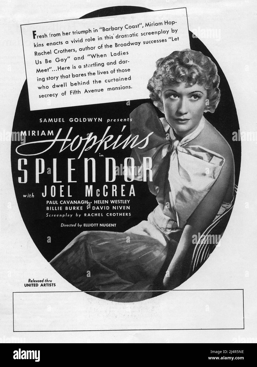 MIRIAM HOPKINS in SPLENDOR 1935 director ELLIOTT NUGENT play / screenplay Rachel Crothers ...