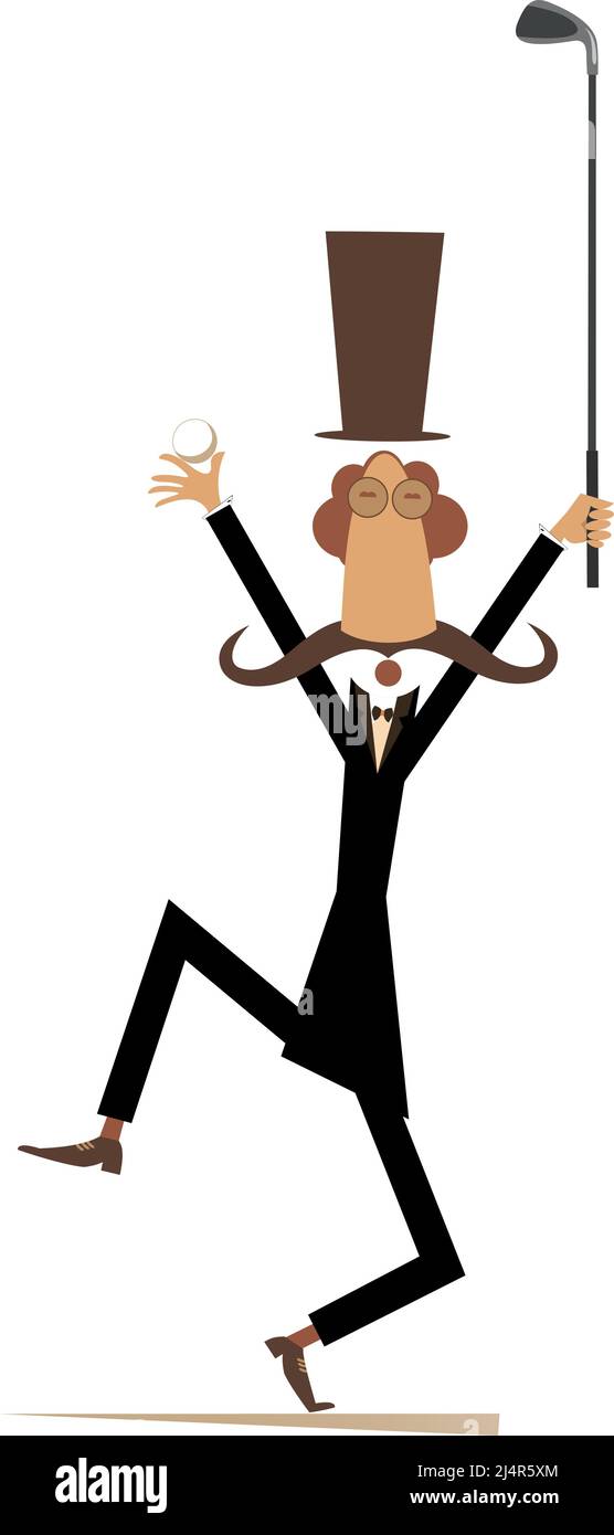 Funny long mustache man plays golf illustration. Cartoon long mustache ...