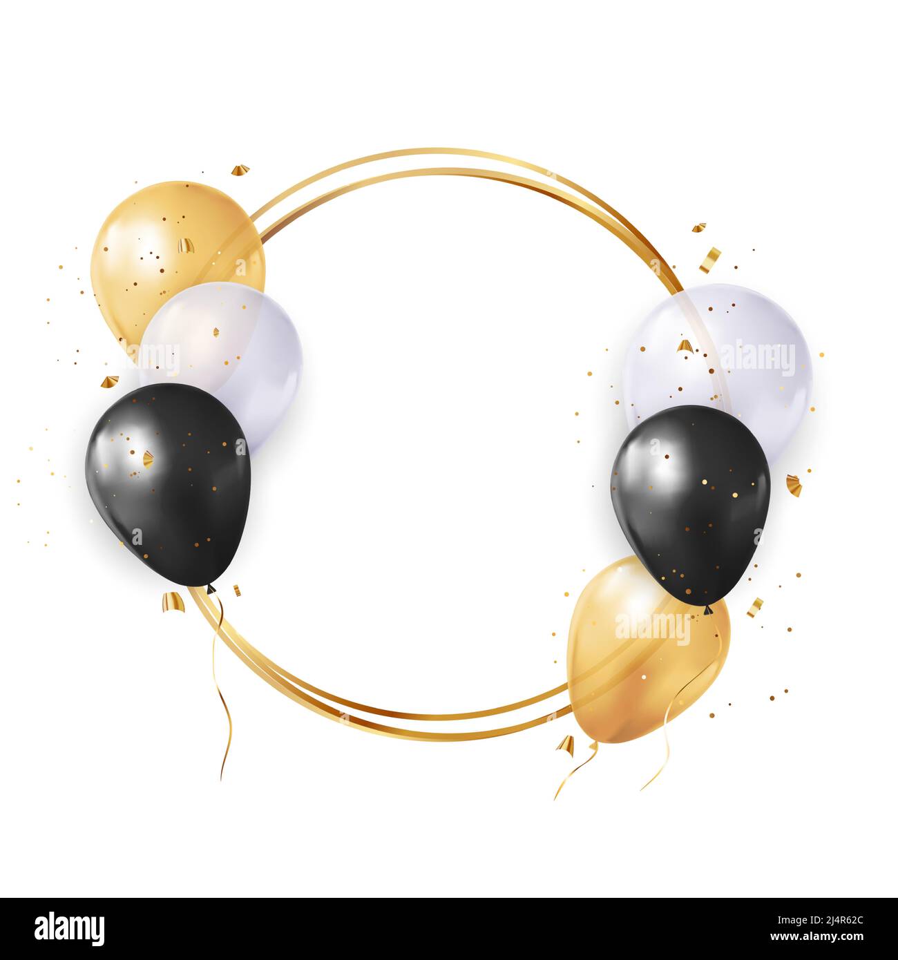 Party birthday glossy golden frame with balloons. EPS10 Stock Vector ...