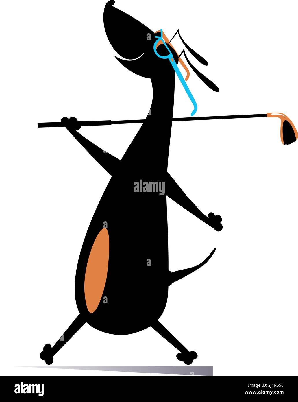 Cartoon dog plays golf illustration. Smiling dog in sunglasses with ...