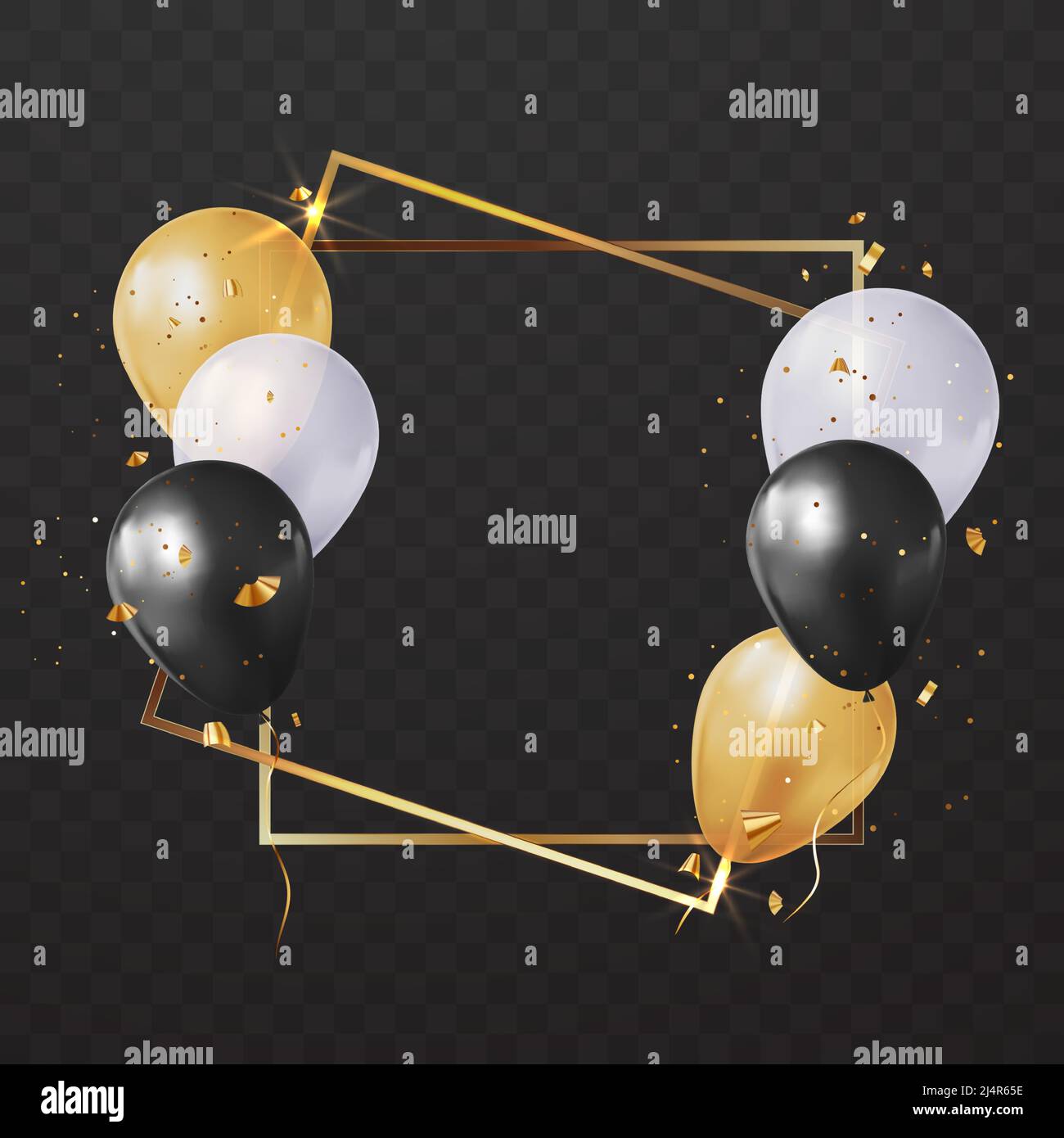 Party birthday glossy golden frame with balloons Stock Vector Image ...