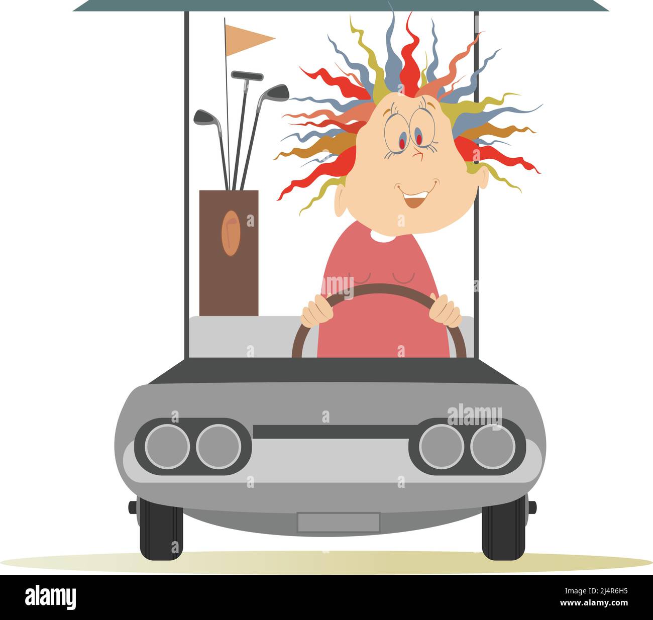 Funny young woman is going to play golf in the golf cart Stock Vector ...