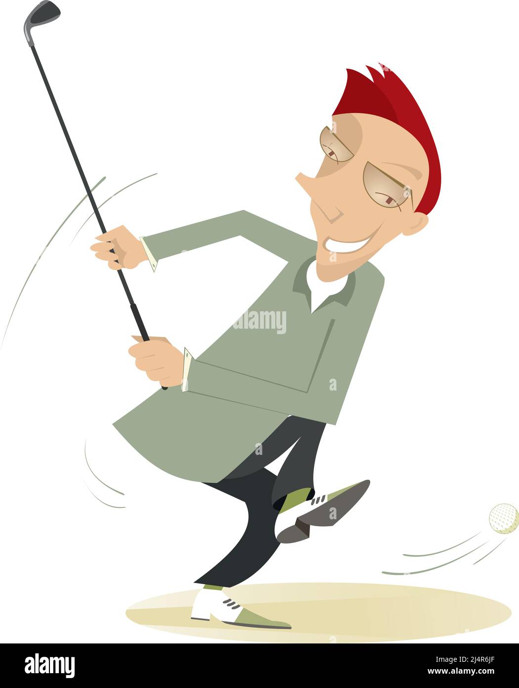 Comic golfer man on the golf course illustration. Smiling golfer man ...