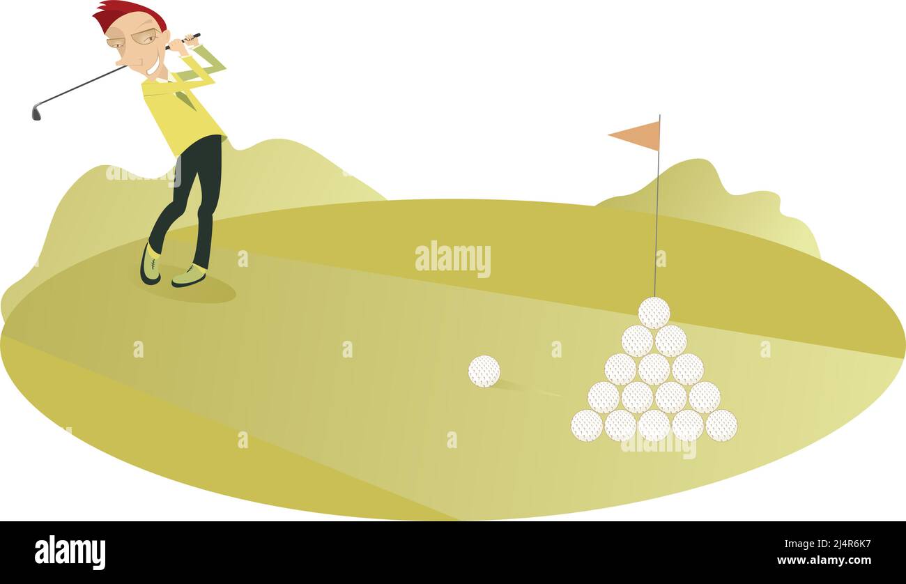 Good day for playing golf. Smiling golfer makes a lot of good shots ...