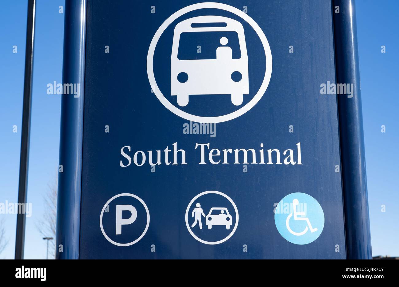 A public transit sign at a bus terminal for parking and car pooling in ...