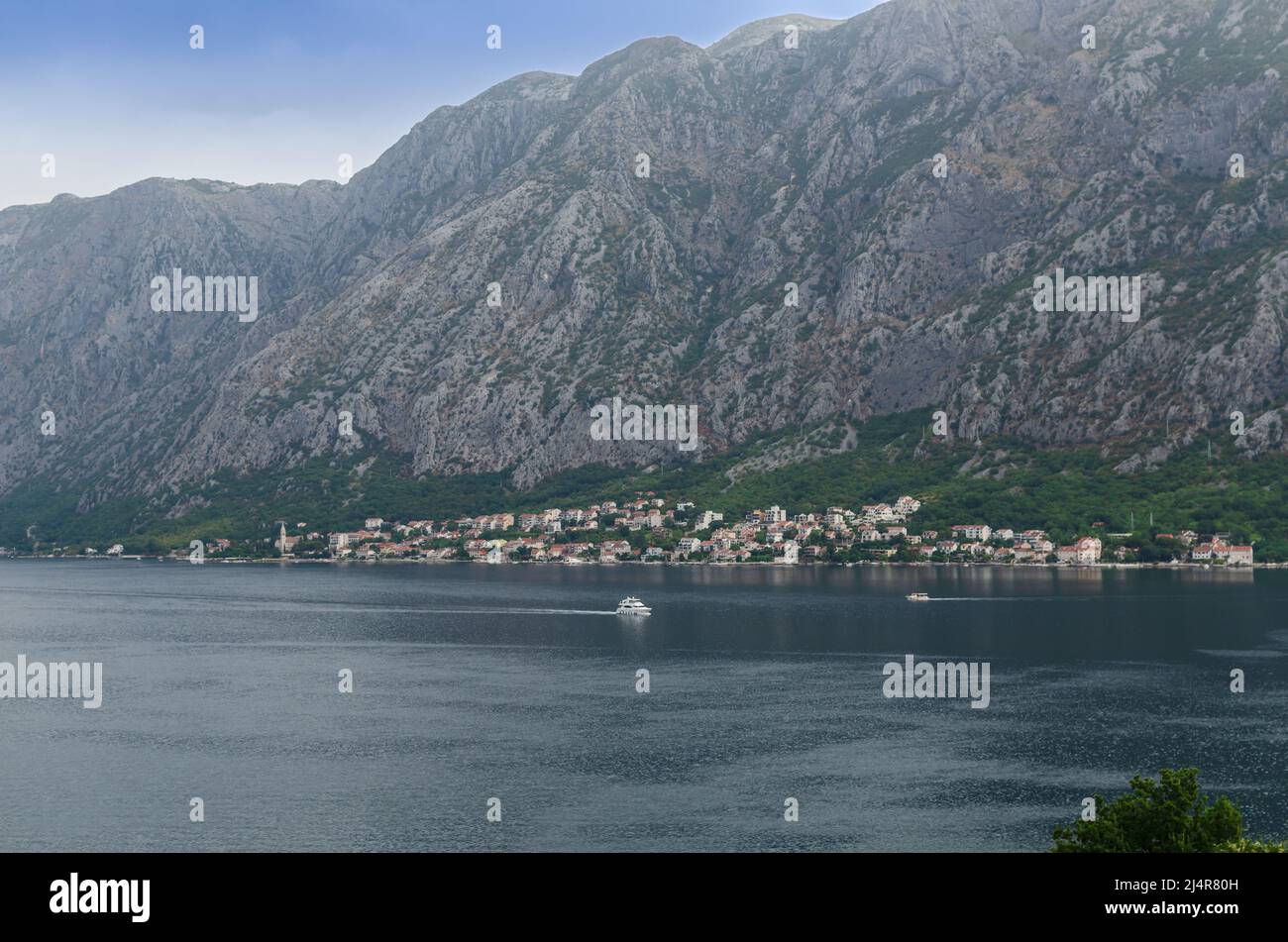 Aerial view to the part of Kotor Bay and small town of Dobrota Stock ...