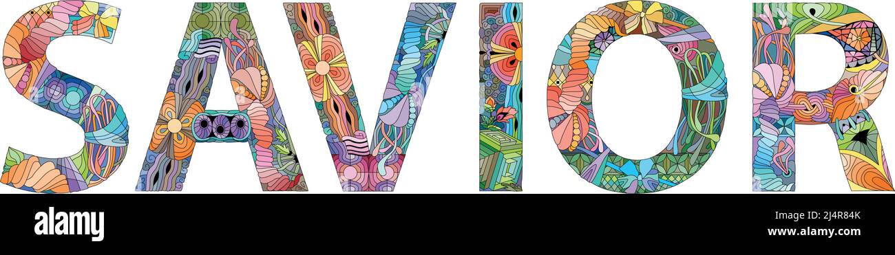 Hand-painted art design. Hand drawn illustration word Savior for t ...