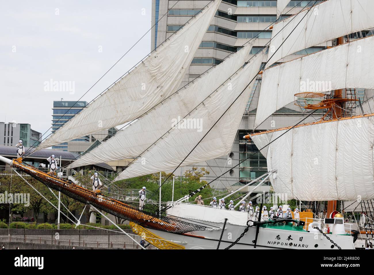 Yokohama, Japan. 17th Apr, 2022. Sails of former Japanese sail training ...