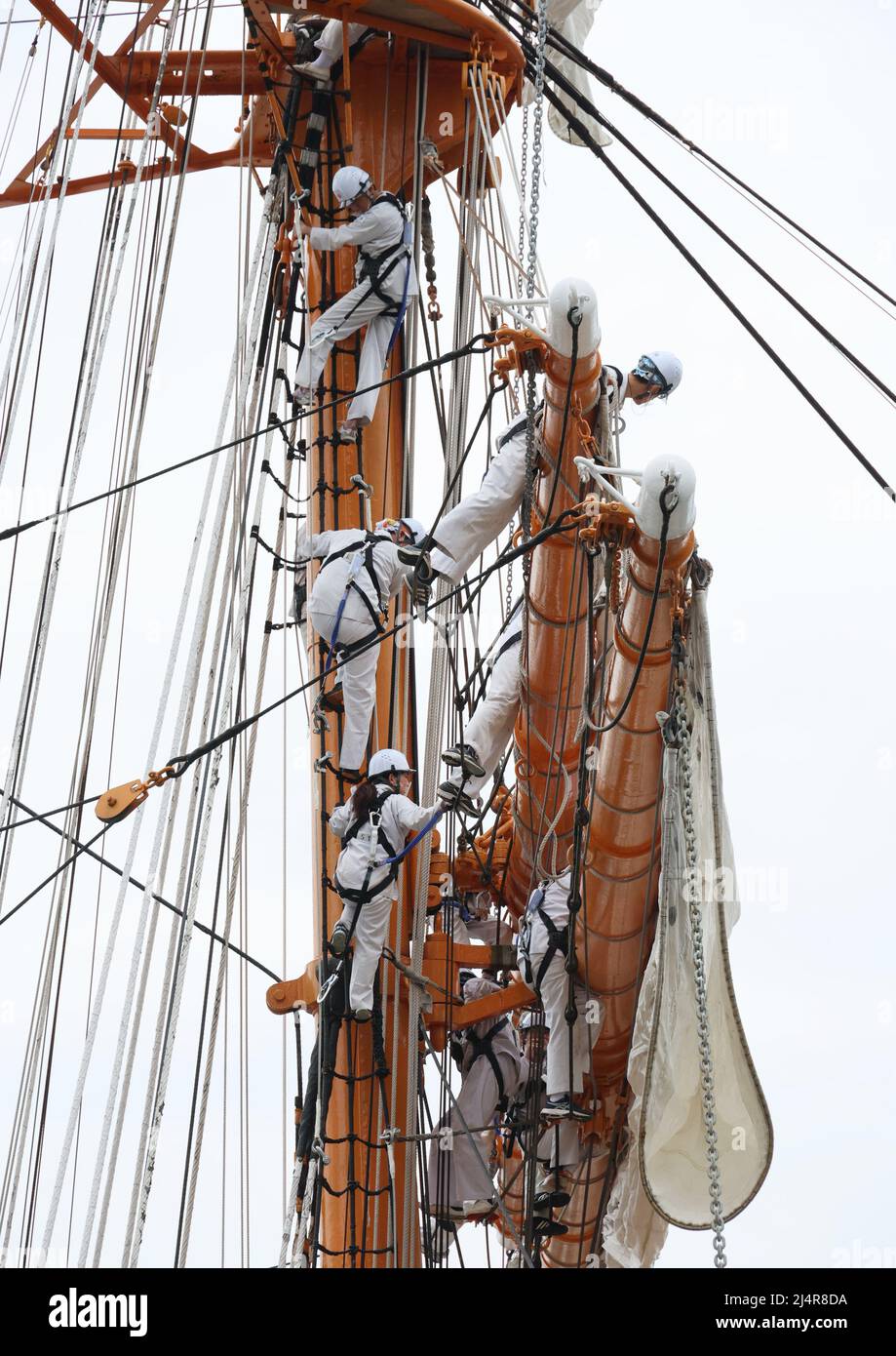 April 17, 2022, Yokohama, Japan - Sails of former Japanese sail ...
