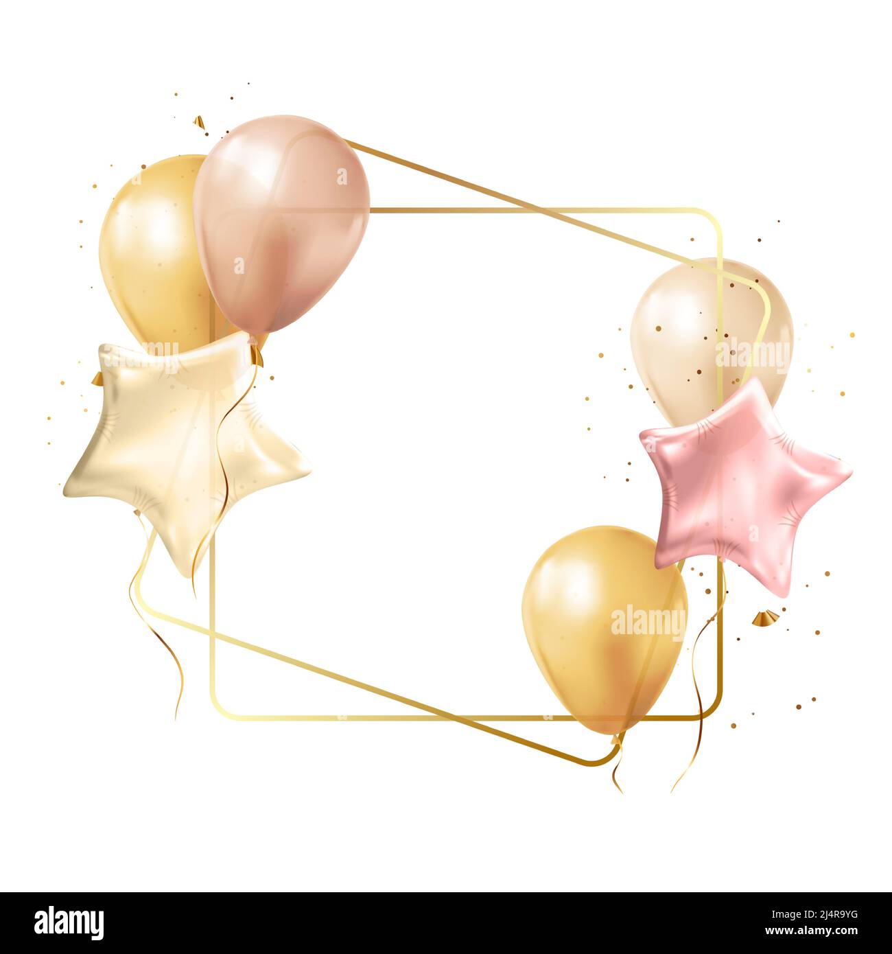 Party birthday glossy golden frame with balloons. EPS10 Stock Vector ...