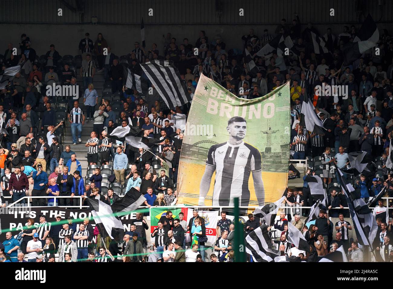 Newcastle United fans with Bruno Guimaraes banner during the Premier ...