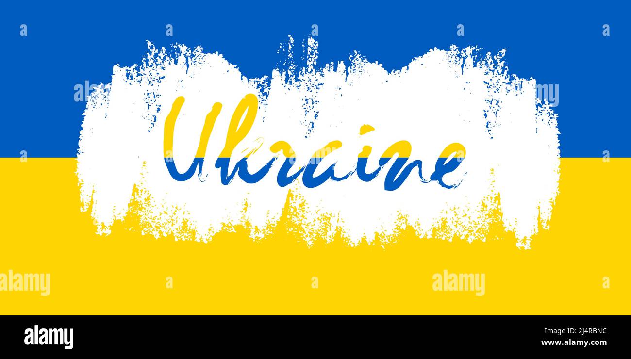 Flag of Ukraine, European state. Blue and yellow stripes, white brush ...