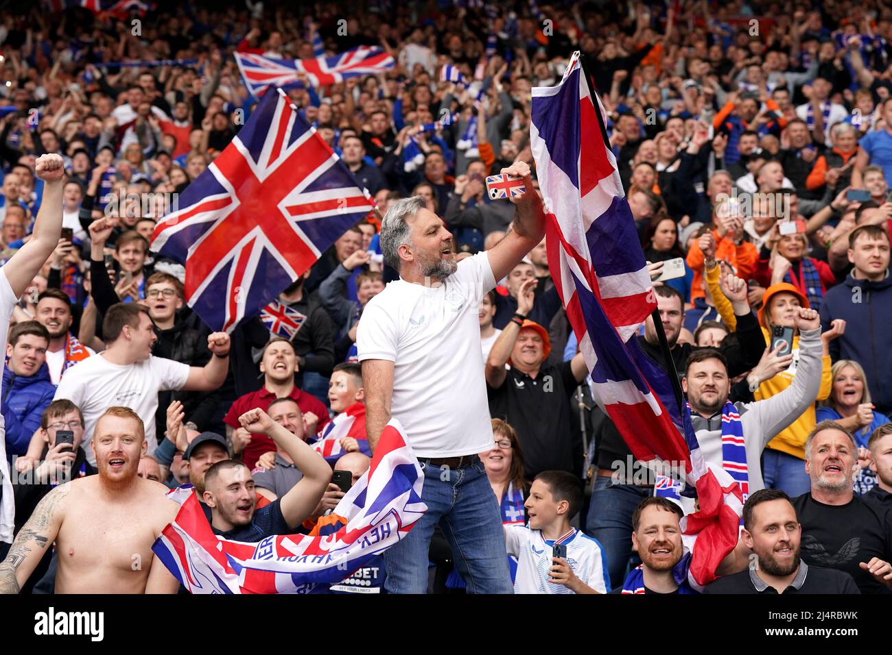 Rangers fans celebrate victory after the final whistle in the Scottish ...