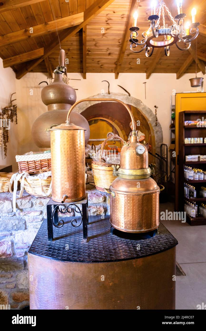 Equipment for the production of alcohol in a museum Stock Photo - Alamy