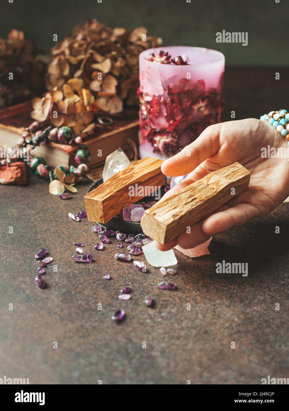 Palo Santo, holy sacred tree stick, burning with aroma smoke. Healthy ...