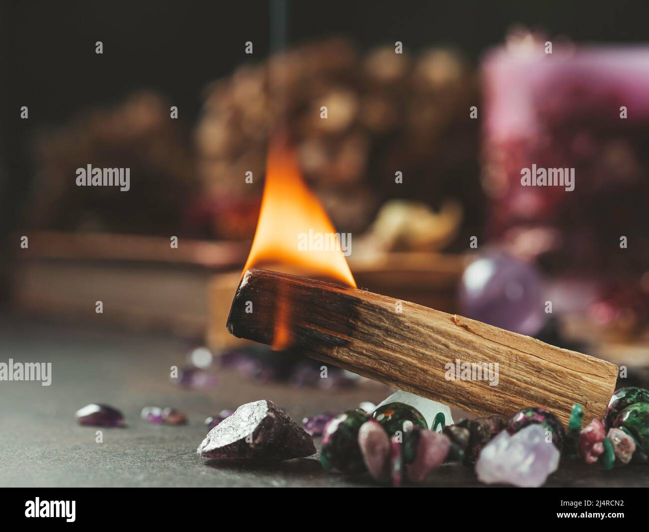 Palo Santo, holy sacred tree stick, burning with aroma smoke. Healthy ...