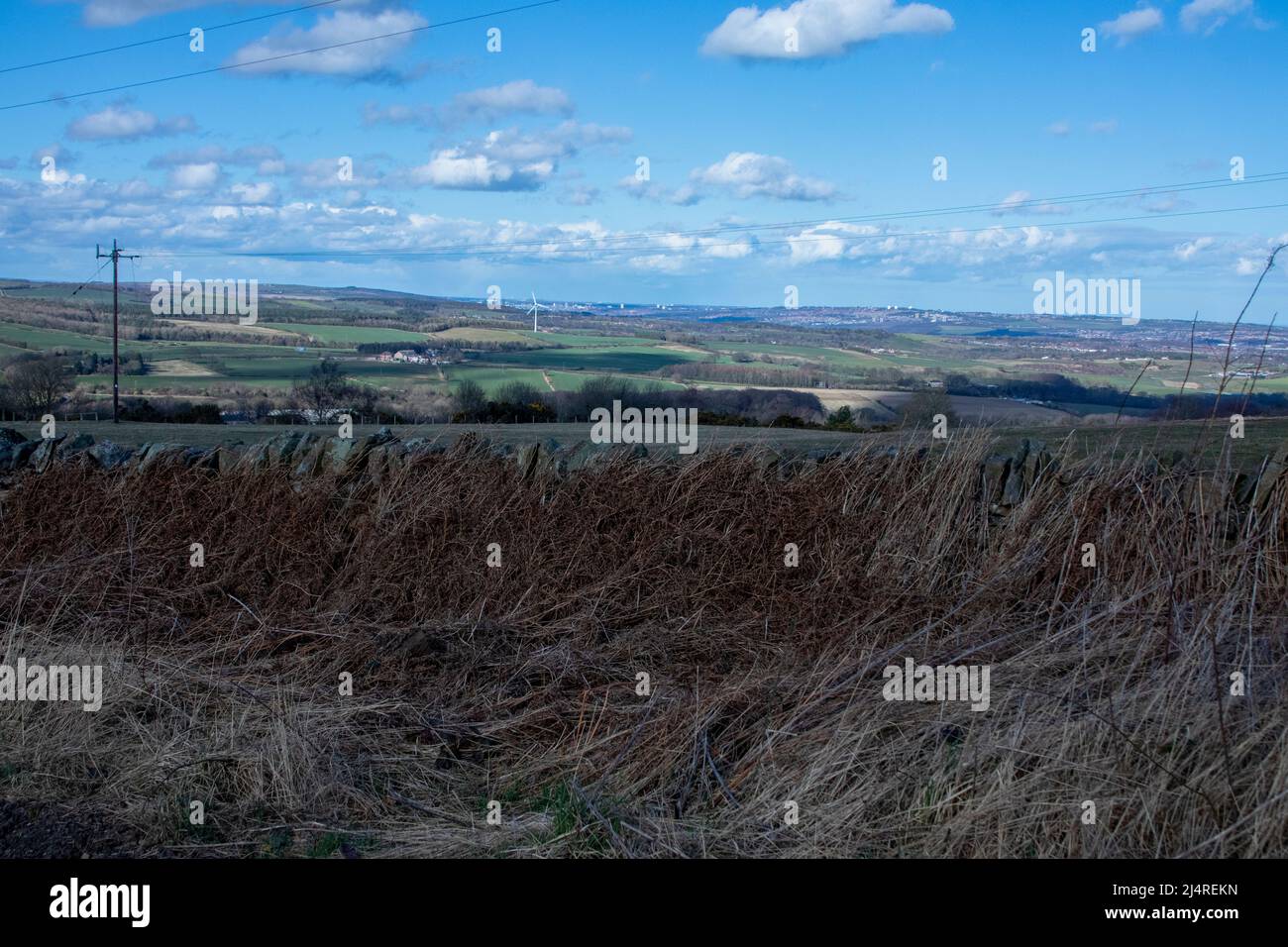 View across open country from Charlaw Fell, County Durham in early ...