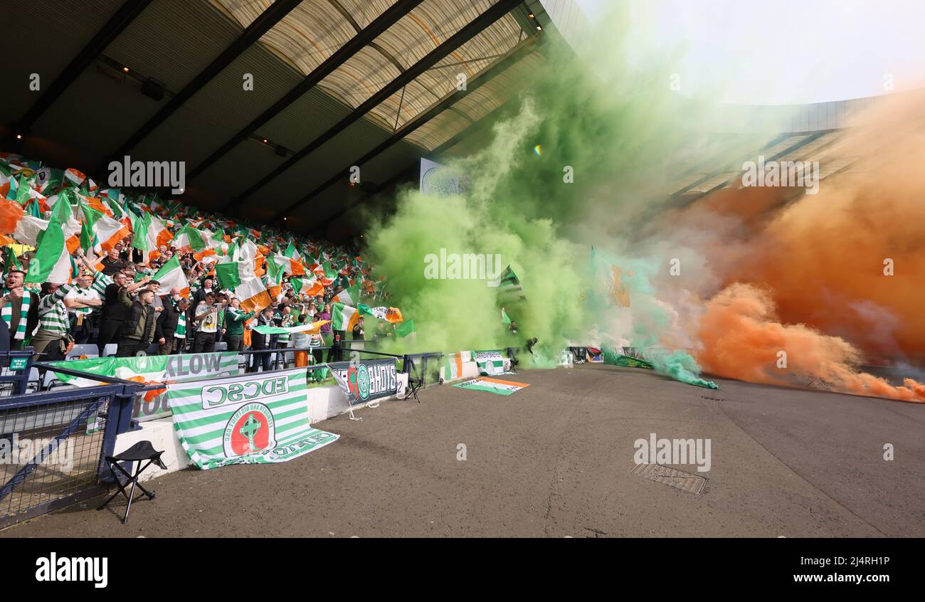 Celtic fans set off flares ahead of the Scottish Cup semi final match ...