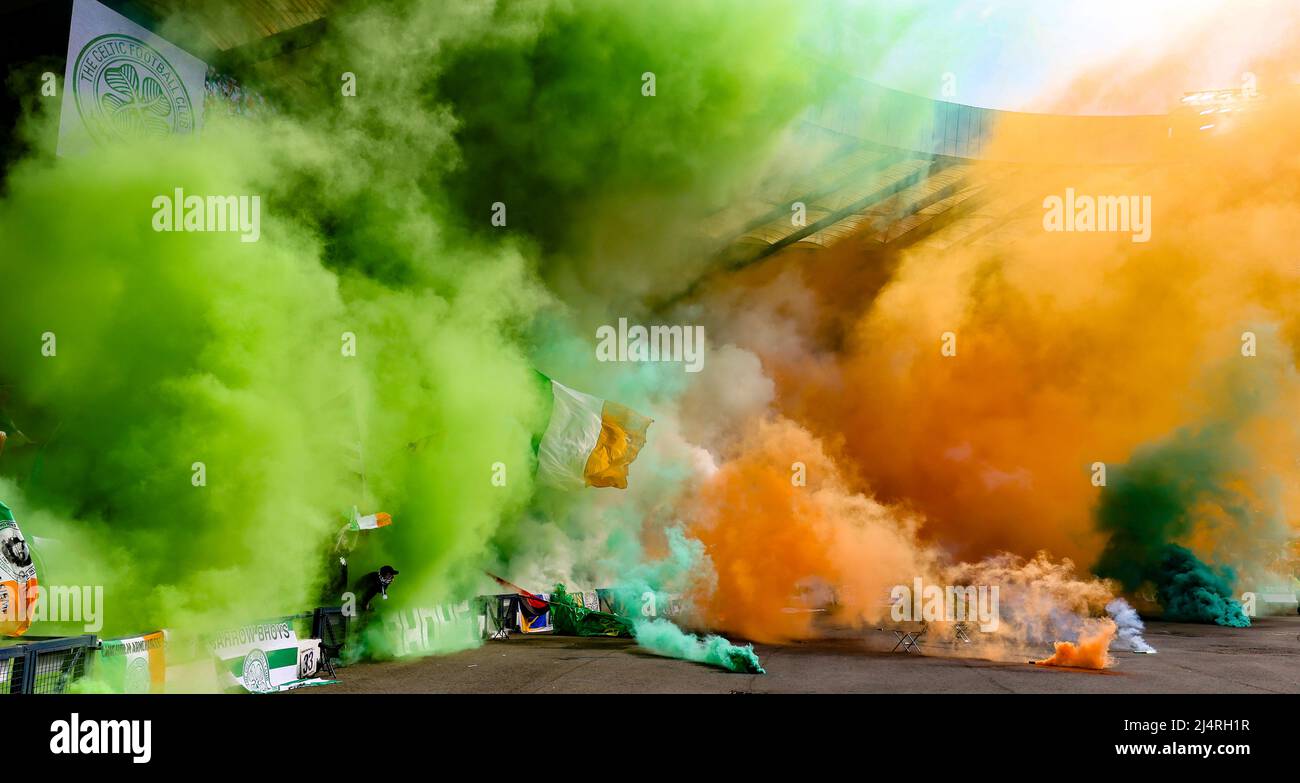 Celtic fans set off flares ahead of the Scottish Cup semi final match ...