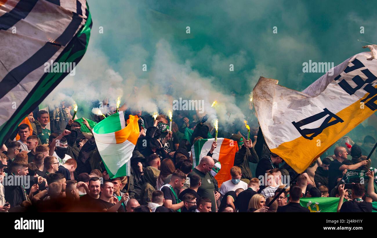 Celtic fans set off flares ahead of the Scottish Cup semi final match ...