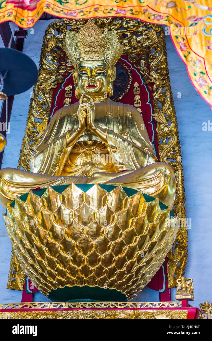 Buddhist golden statue in Yinjiang Temple, Anqing, China Stock Photo ...
