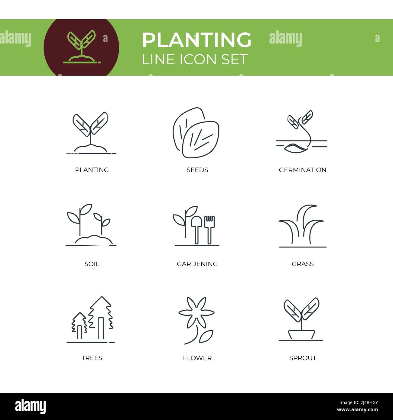 Planting Line Icon Set Vector Template Customizable Stroke Stock Vector ...