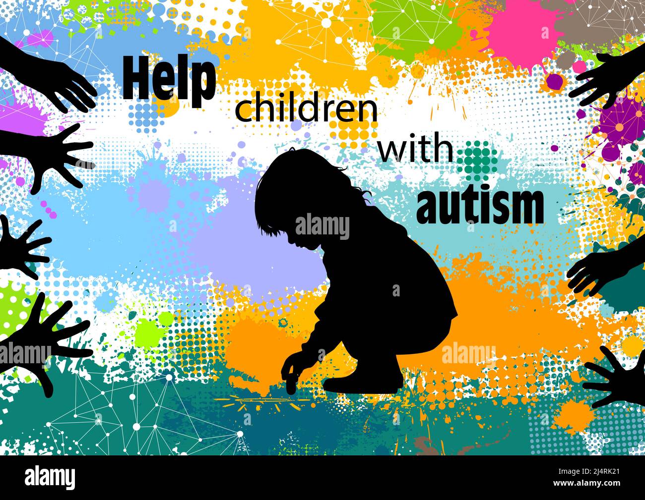 Help children with autism. Silhouette of a child drawing on the ...