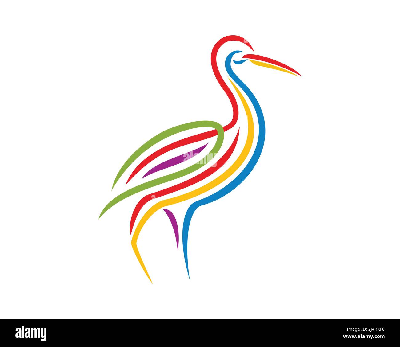 Colorful Standing Egret Illustration with Silhouette Style Vector Stock ...