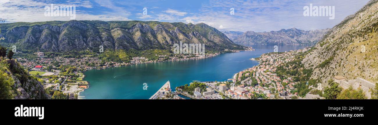 Montenegro. Bay of Kotor, Gulf of Kotor, Boka Kotorska and walled old ...