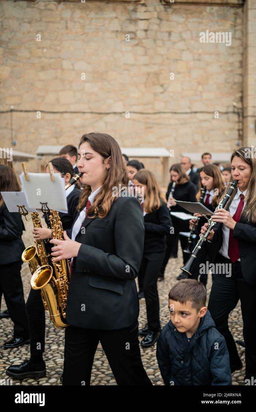 Child procession during Easter week religious celebration in Altea ...