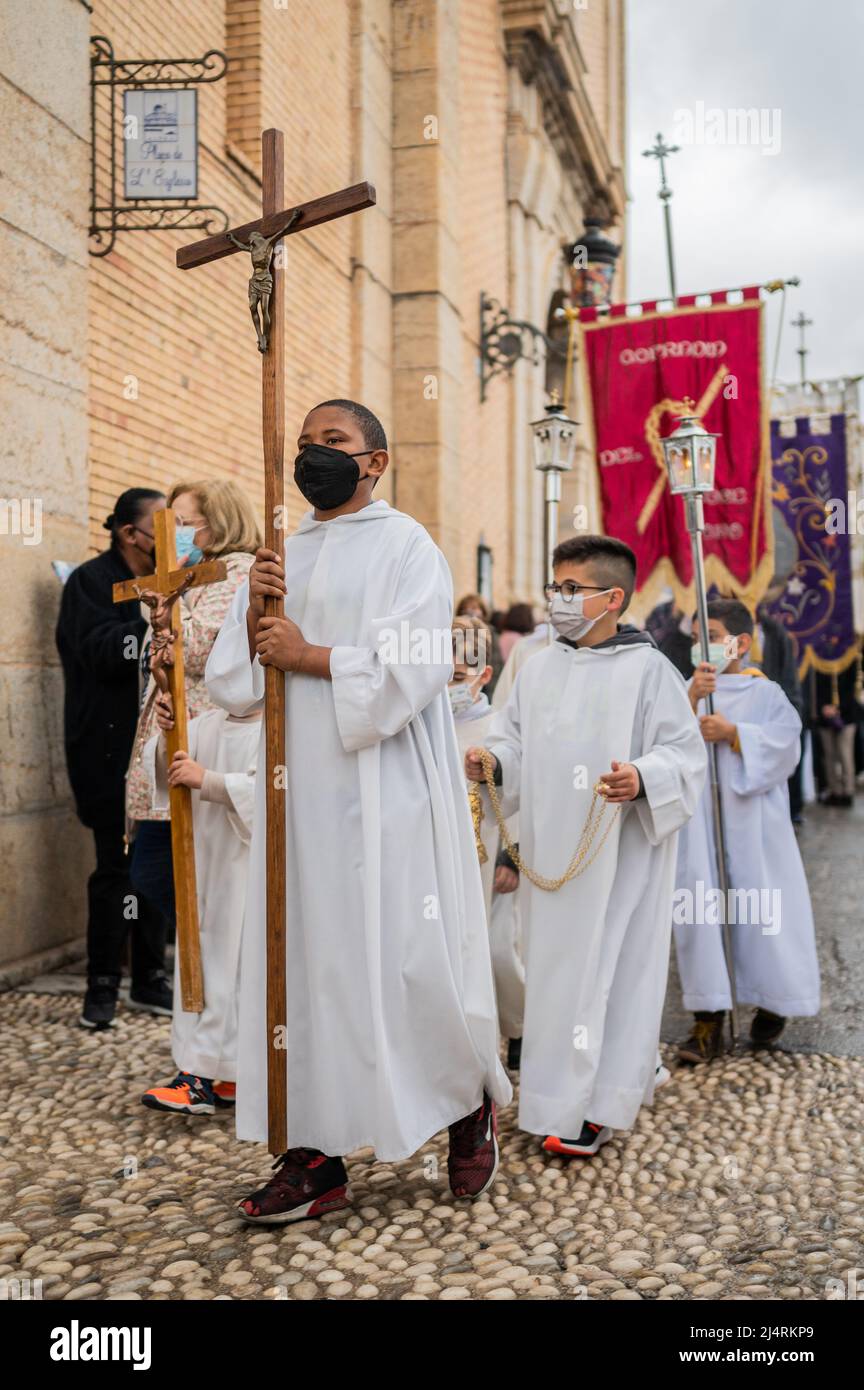 Child procession during Easter week religious celebration in Altea ...