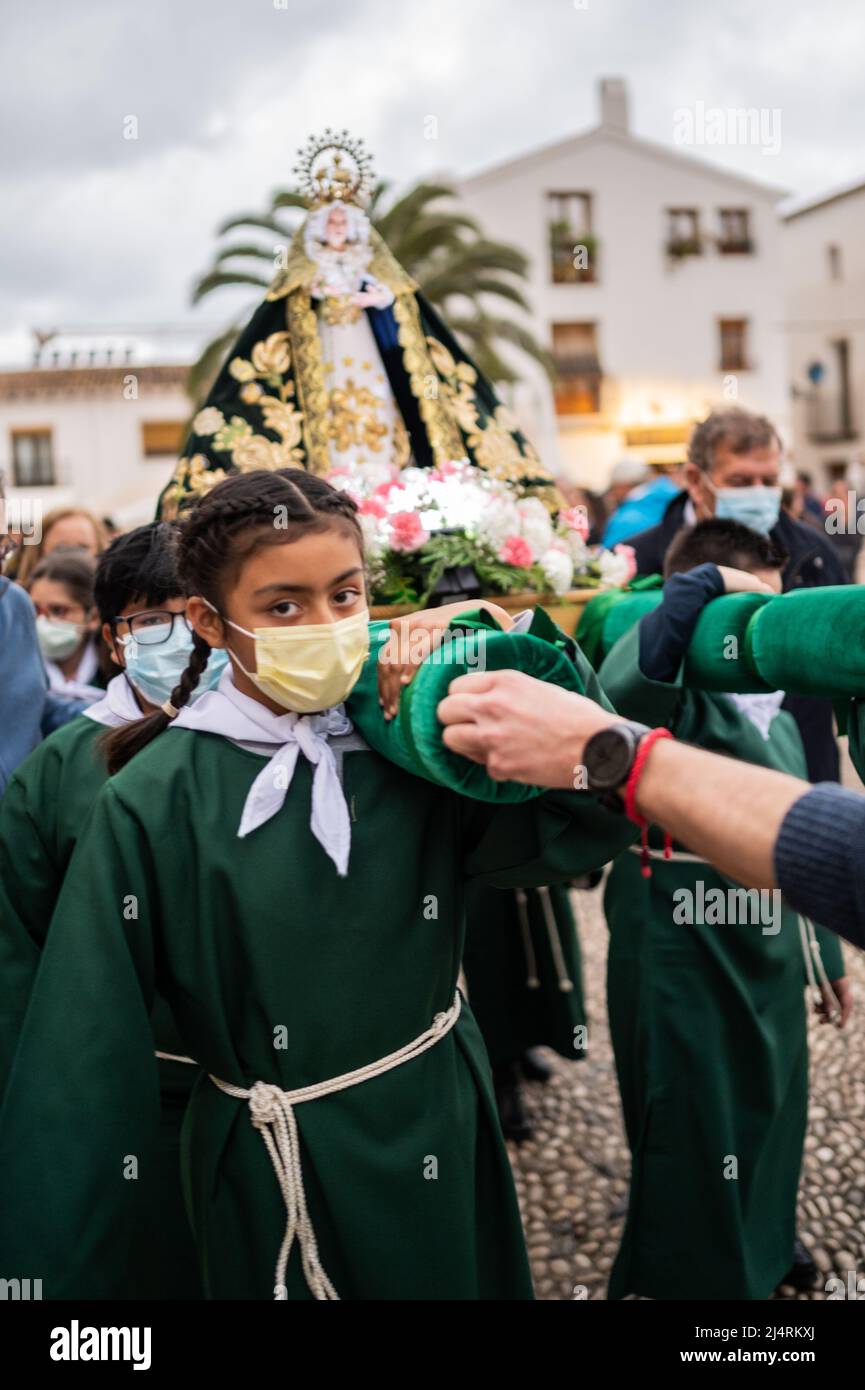 Child procession during Easter week religious celebration in Altea ...