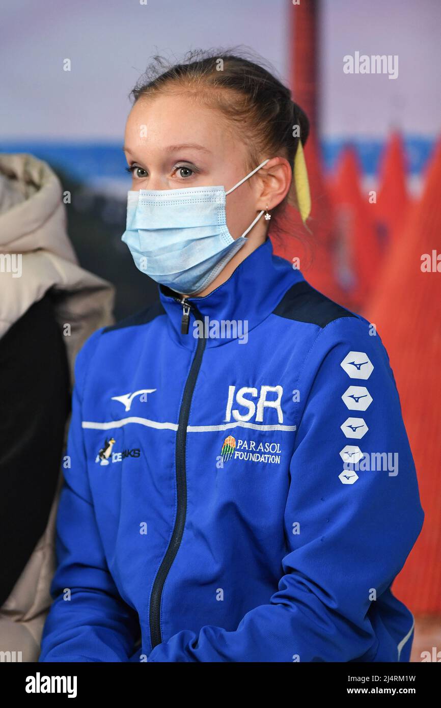 Mariia SENIUK (ISR), at Kiss & Cry during Women Free Skating, at the ...