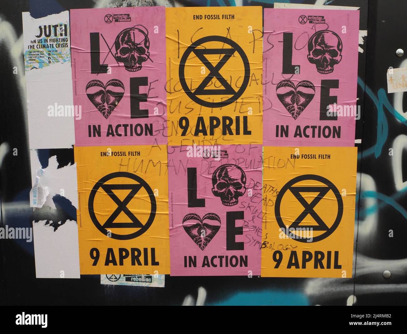 Extinction Rebellion (XR) posters, Avon riverside, Bath Somerset Stock ...