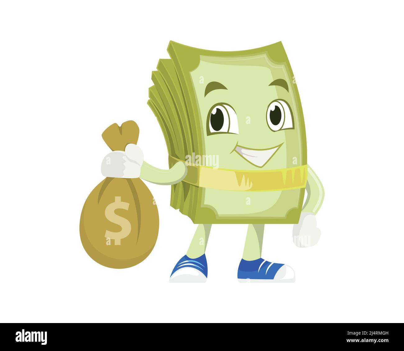 Money Character Holding a Money Bag with Cartoon Style Vector Stock ...