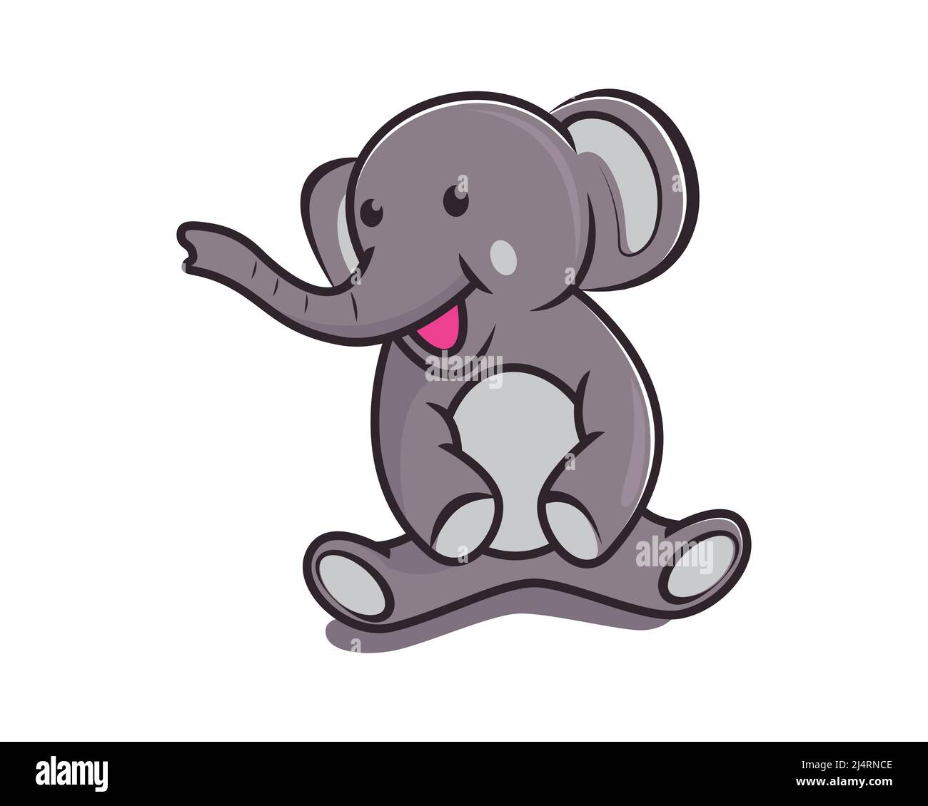 Cute and Smiling Elephant with Sitting Gesture Illustration Vector ...