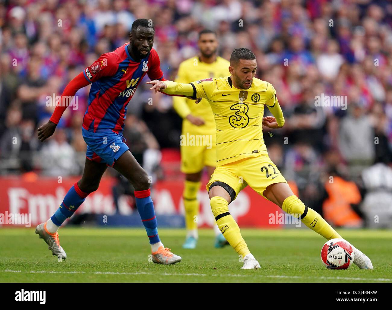 Chelsea’s Hakim Ziyech in action with Crystal Palace's Cheikhou Kouyate ...