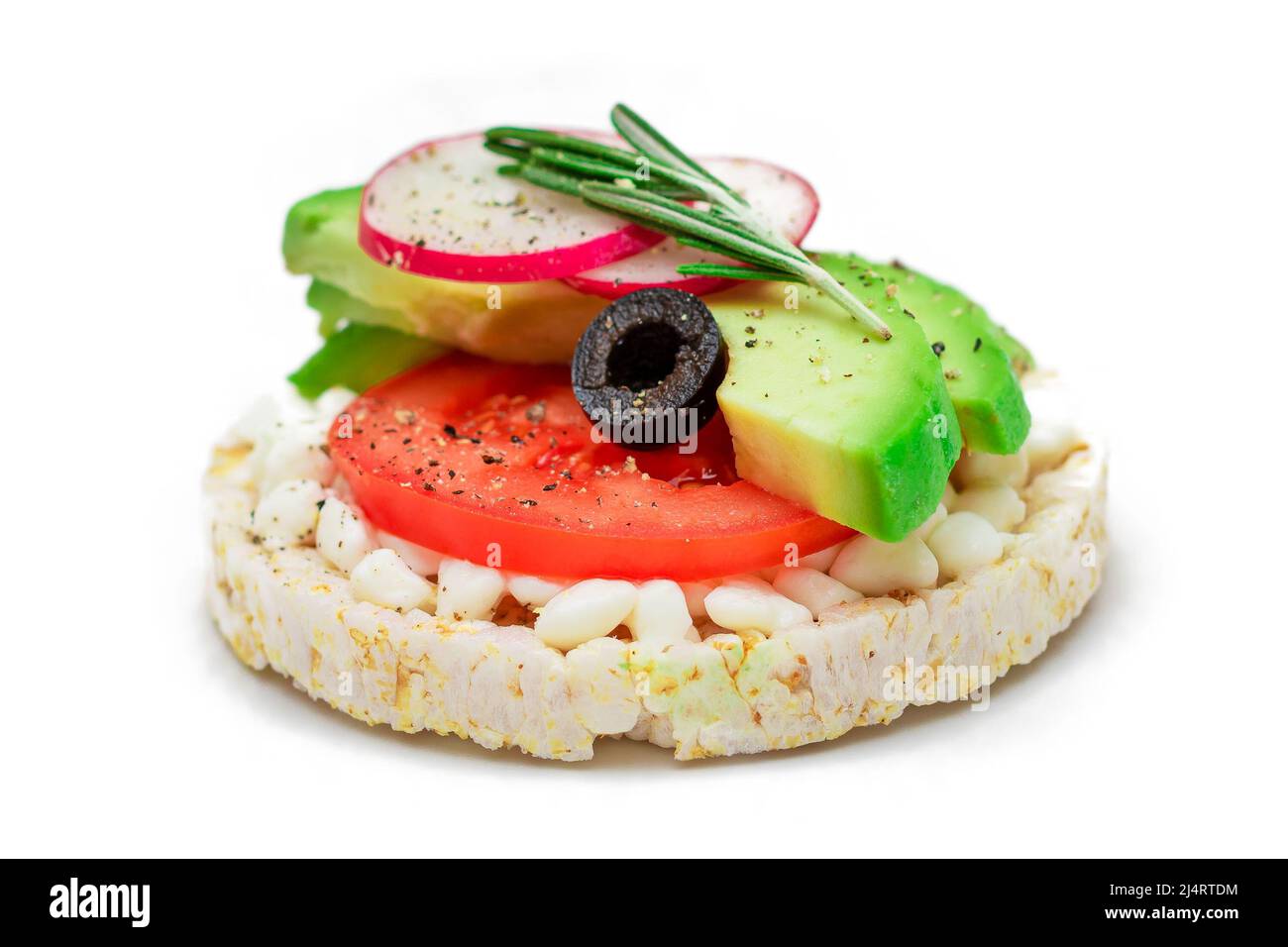 Rice Cake Sandwich with Avocado, Tomato, Cottage Cheese, Olives and ...